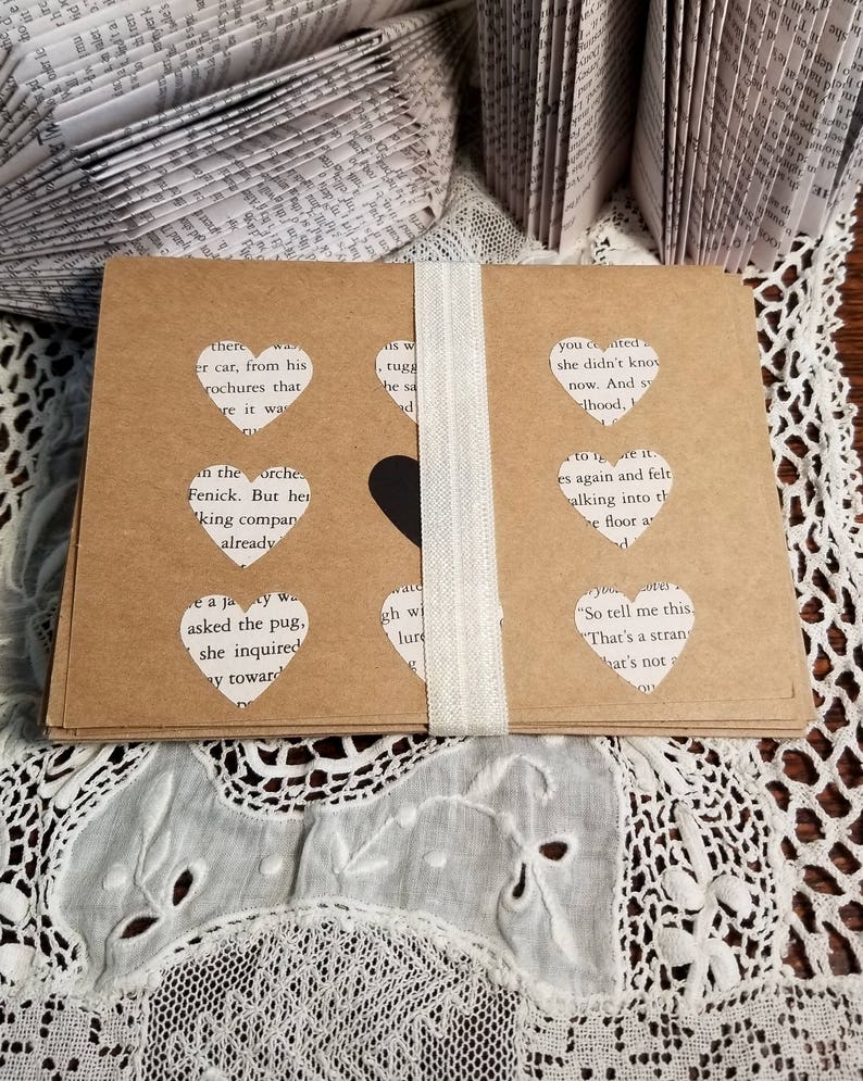 Book Page Heart Note Cards, Blank Note Cards, Heart Note Cards, Book ...