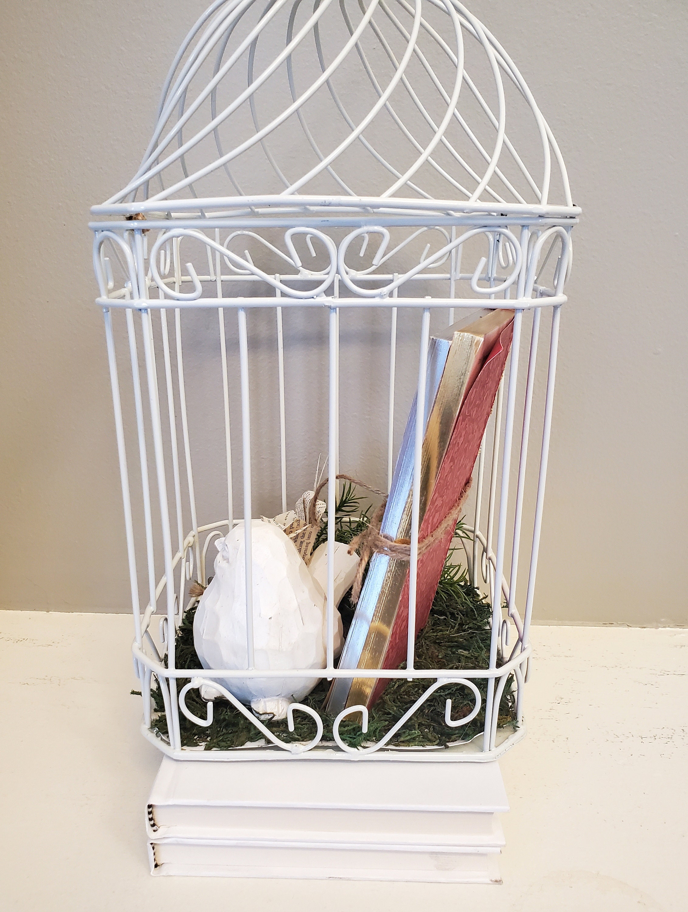 Birdcage Book Vignette, Bookish Decor, Book Page Flower, Re-purposed ...