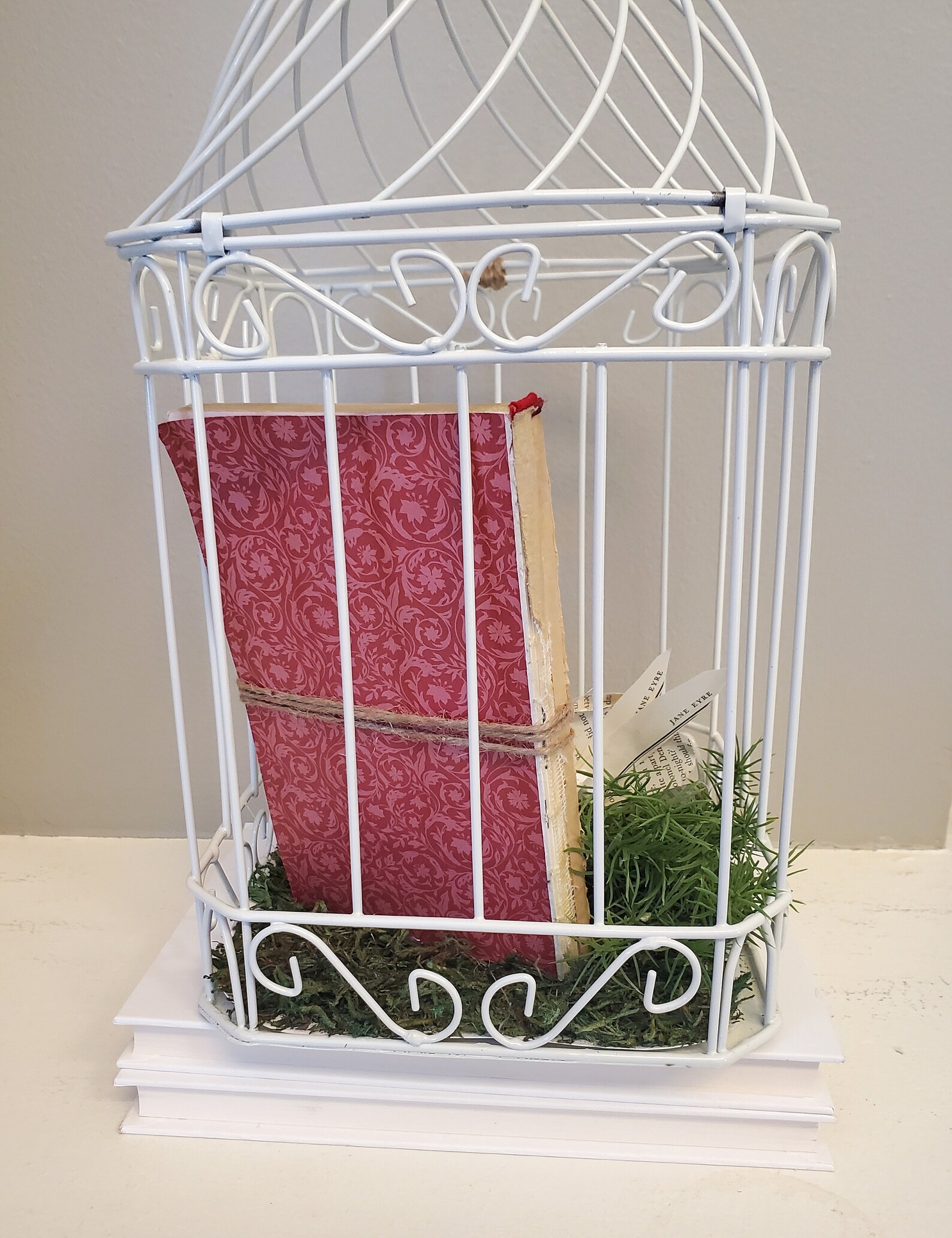 Birdcage Book Vignette, Bookish Decor, Book Page Flower, Re-purposed ...