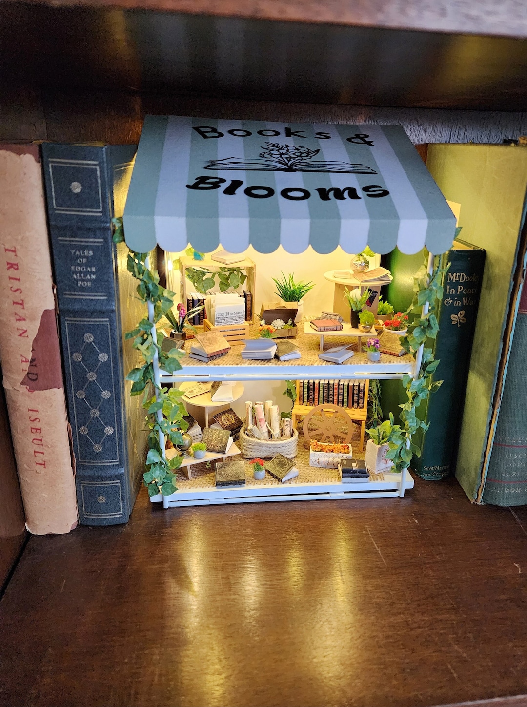 Books & Blooms Bookshelf Decor, Completed Bookshelf Insert, Lighted ...