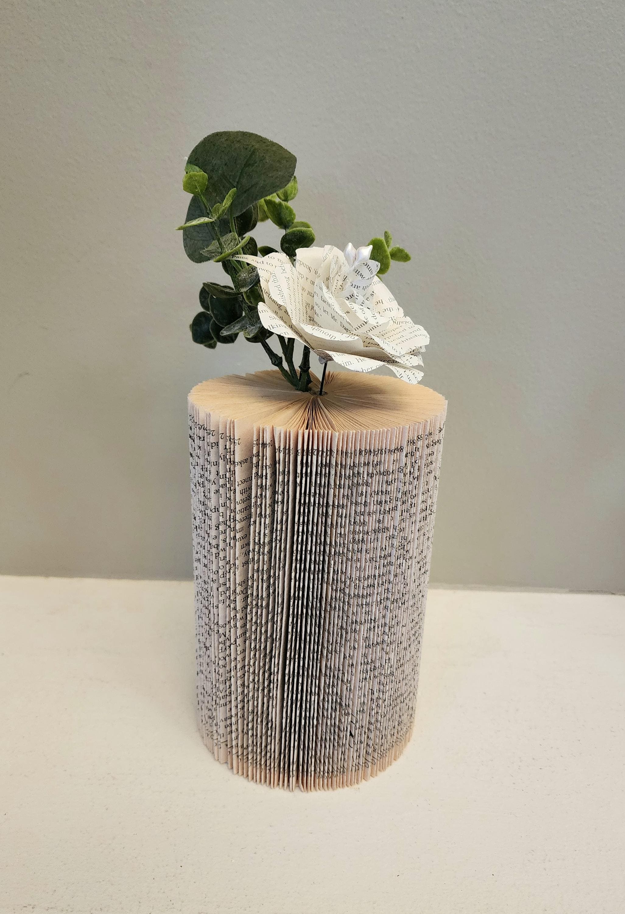 Book Page Flower in Folded Book Vase, Neutral Decor, Book Decor, Shabby ...