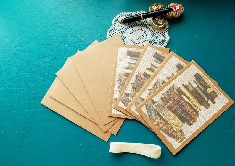 Book Stack Note Cards Blank Note Cards Set of Four Note - Etsy