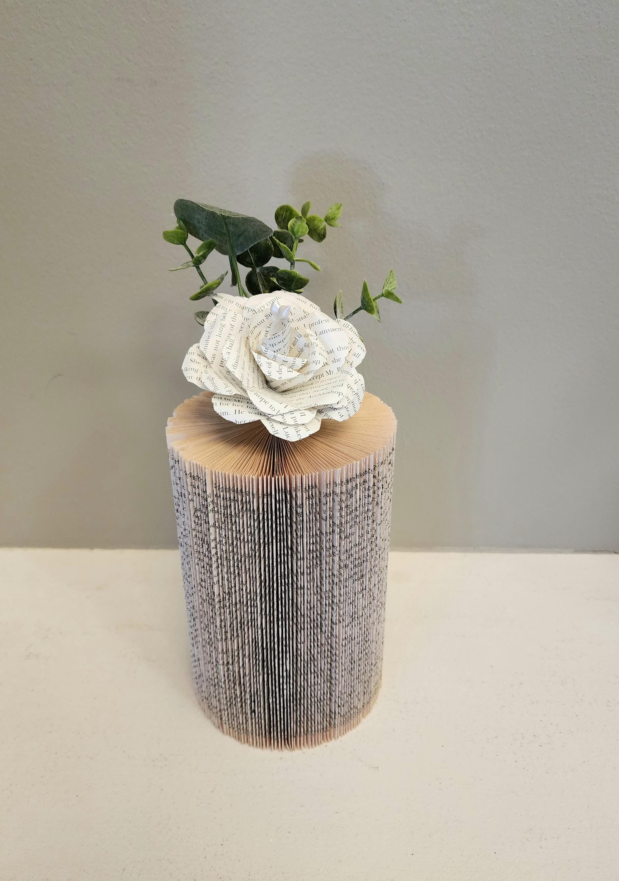 Book Page Flower in Folded Book Vase, Neutral Decor, Book Decor, Shabby ...