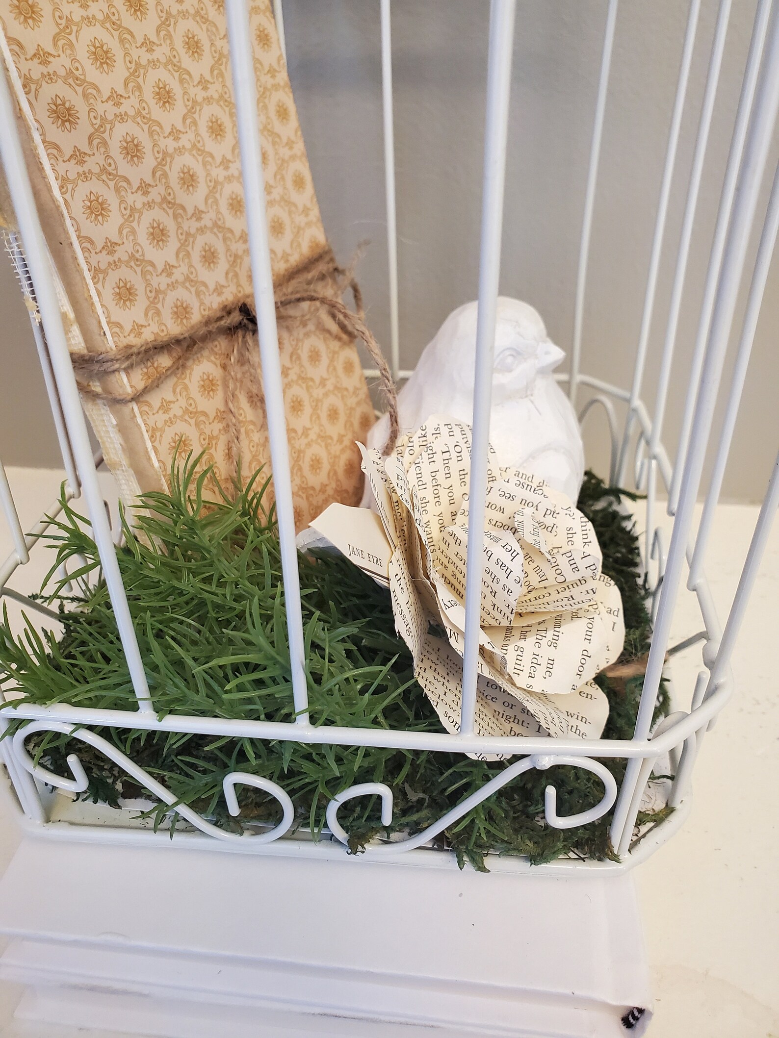 Birdcage Book Vignette, Bookish Decor, Book Page Flower, Re-purposed ...