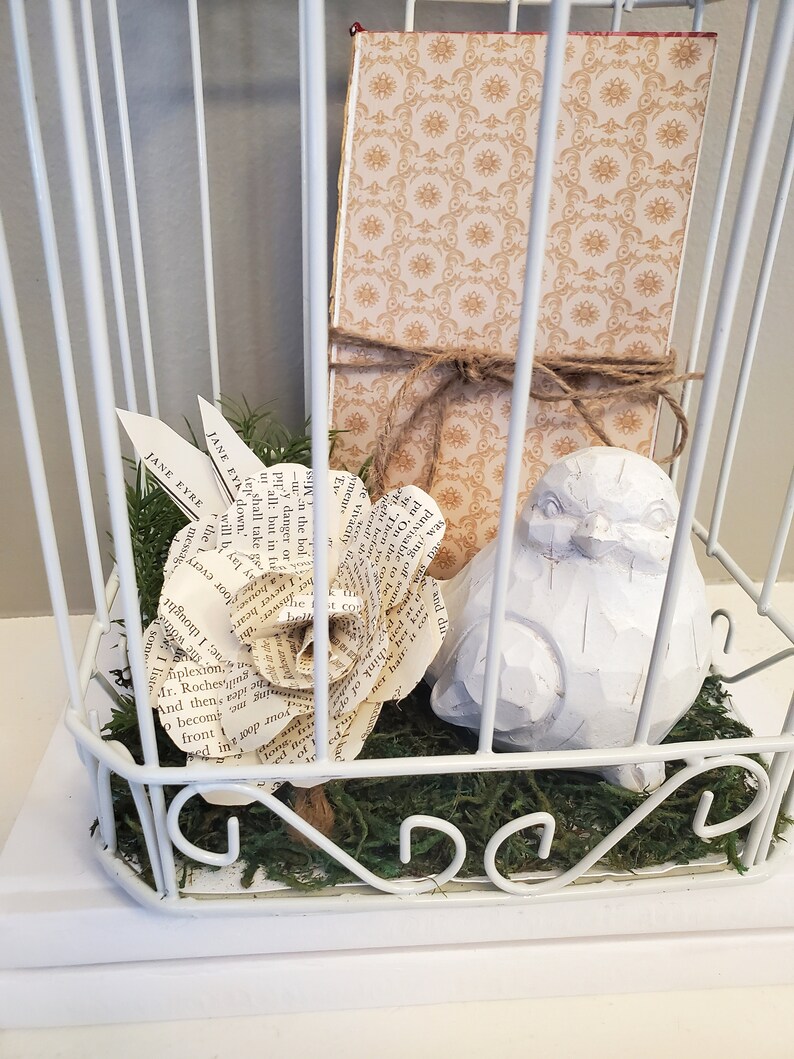 Birdcage Book Vignette Bookish Decor Book Page Flower | Etsy