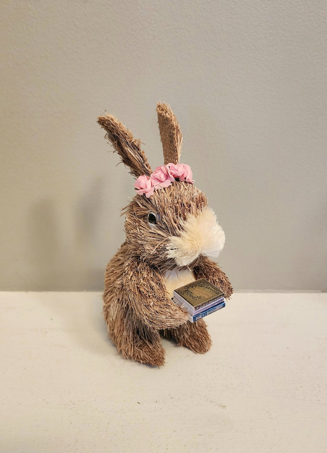 Bunny Holding Bookstack, Bookish Spring Decor, Rabbit With Books, Ready ...