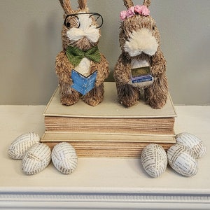 Bunny With Glasses & Book, Reading Rabbit, Bookish Spring Decor ...