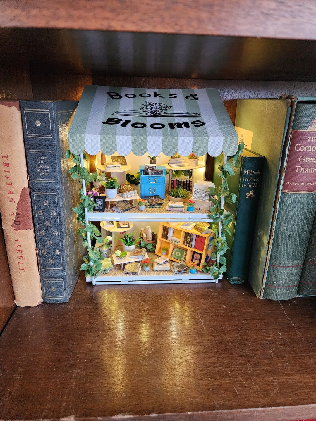 Books & Blooms Bookshelf Decor, Completed Bookshelf Insert, Lighted ...