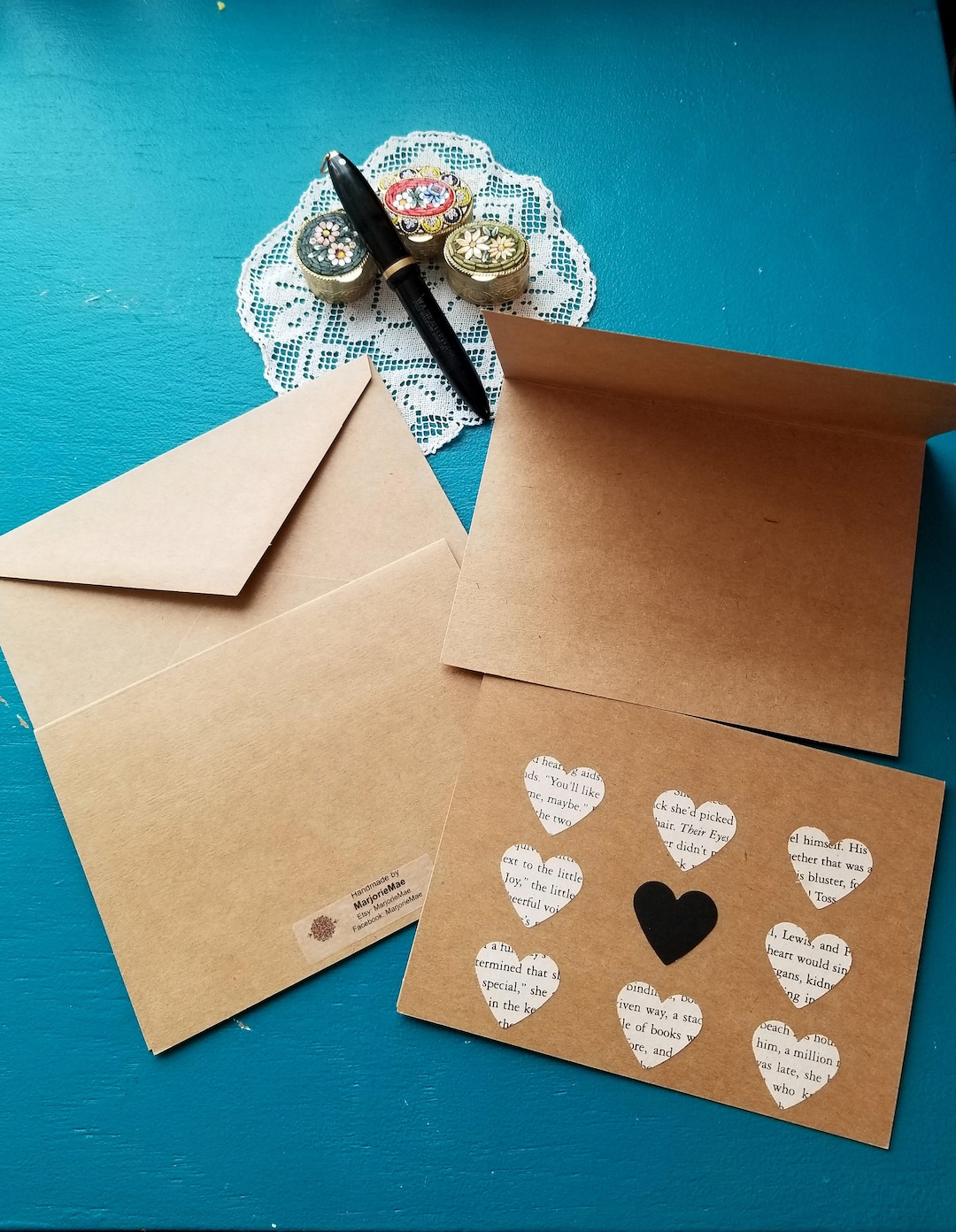 Book Page Heart Note Cards, Blank Note Cards, Heart Note Cards, Book ...