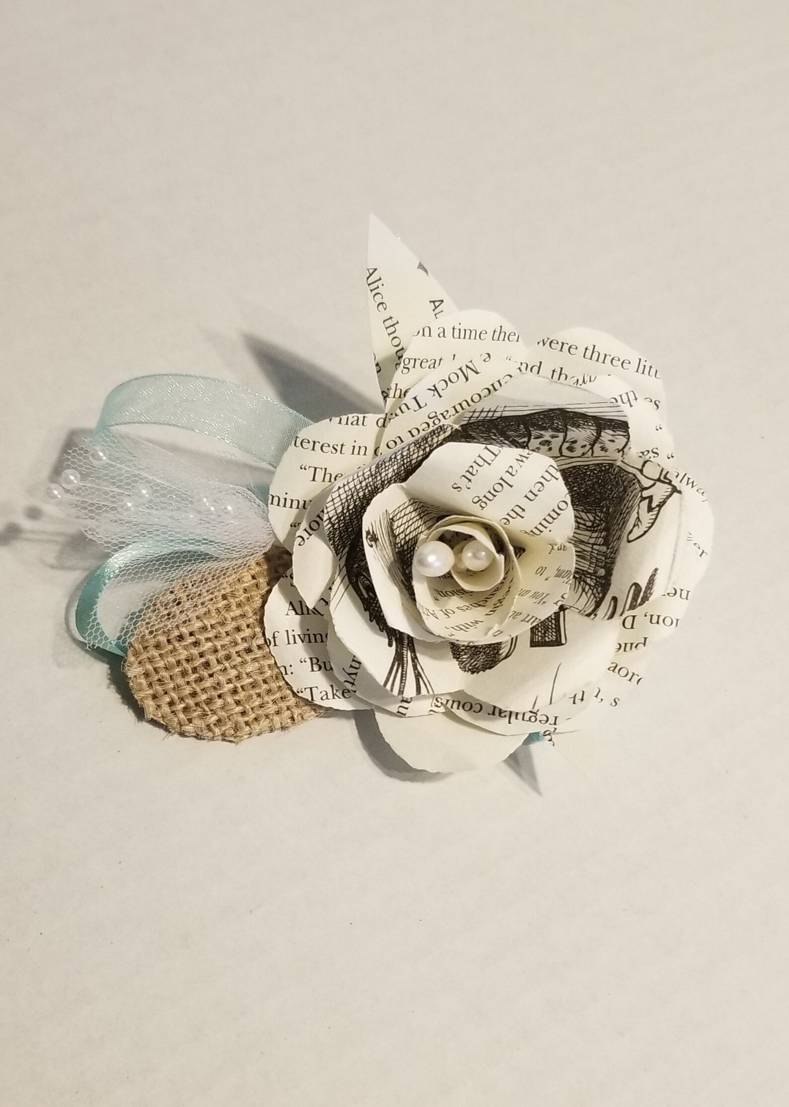 Book Page Flower Girl Wrist Corsage, Book Theme Wedding, Book Page Rose ...