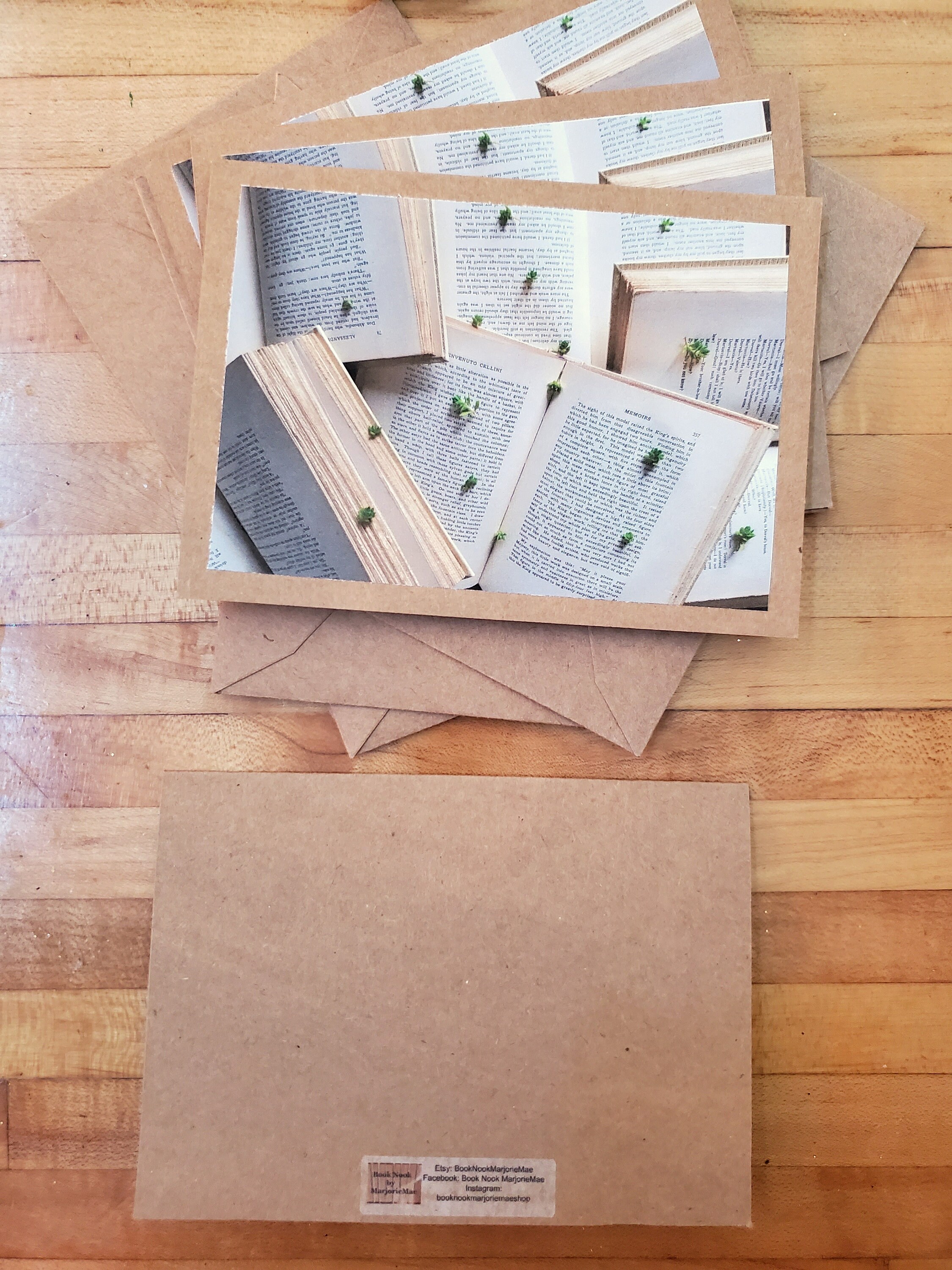 Open Book Note Cards, Blank Note Cards, Set of Four Note Cards, Vintage ...