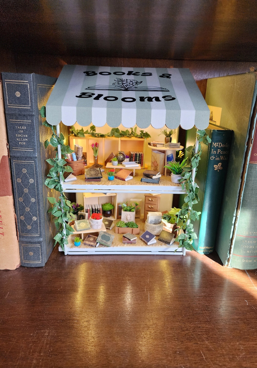 Books & Blooms Bookshelf Decor, Completed Bookshelf Insert, Lighted ...