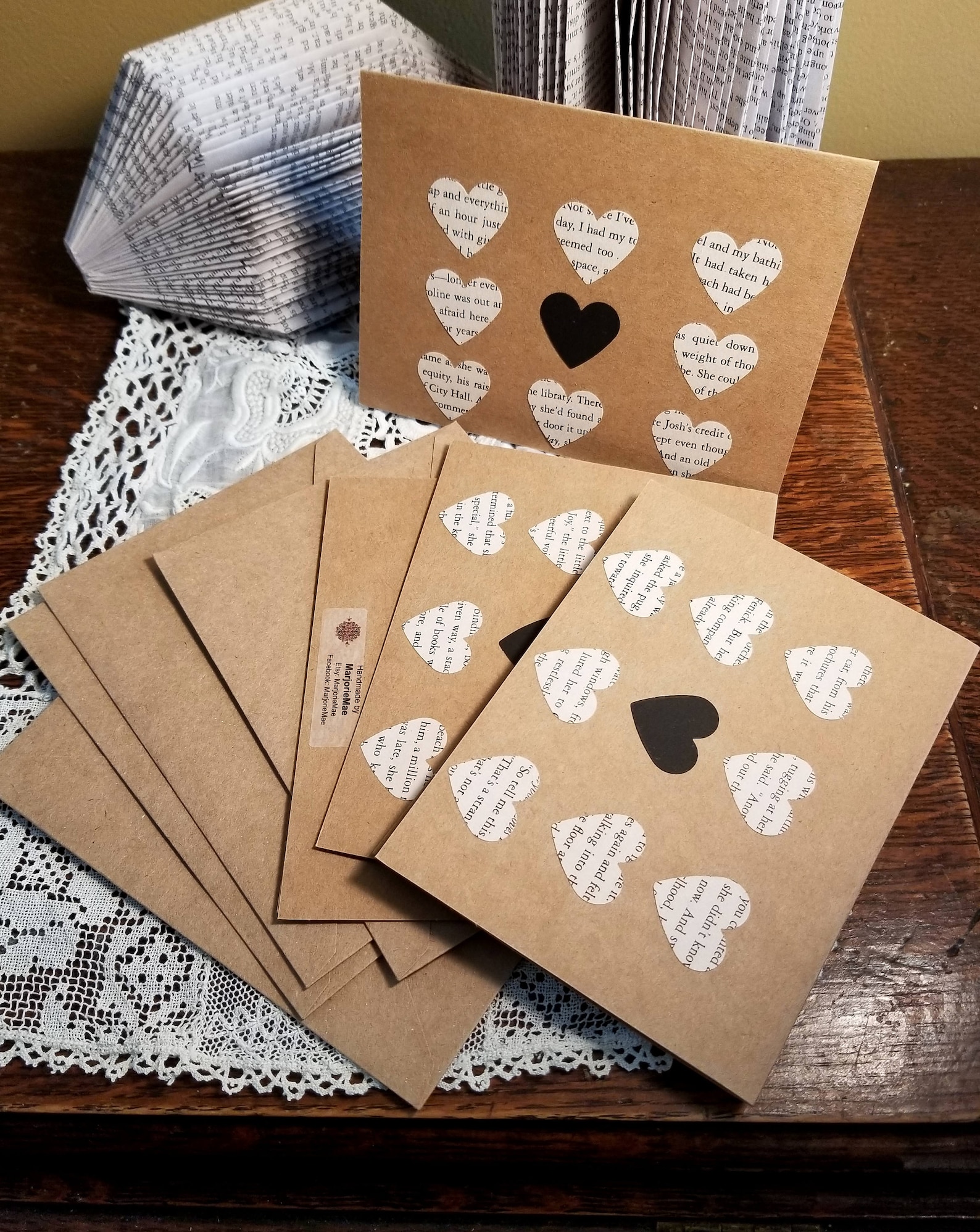 Book Page Heart Note Cards, Blank Note Cards, Heart Note Cards, Book ...