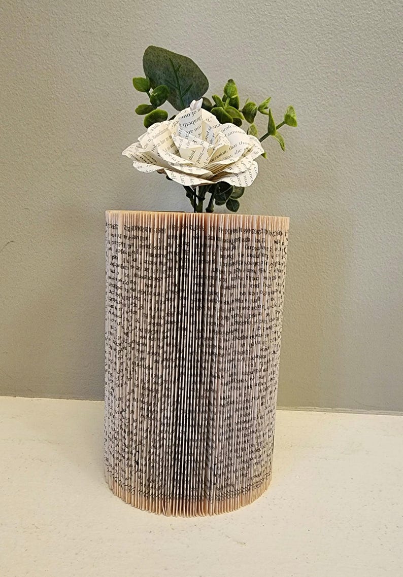Book Page Flower in Folded Book Vase, Neutral Decor, Book Decor, Shabby ...