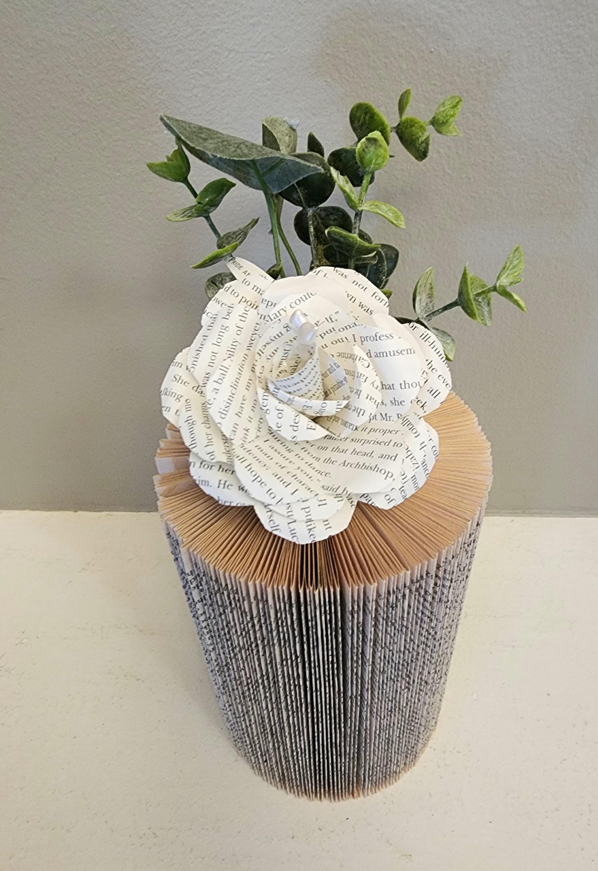 Book Page Flower in Folded Book Vase, Neutral Decor, Book Decor, Shabby ...