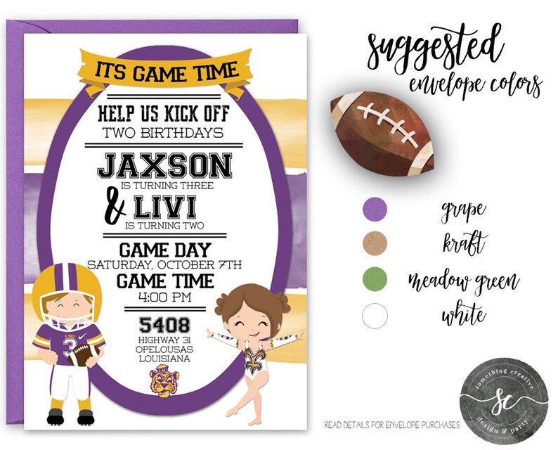 LSU Tigers Brother and Sister Birthday Invitations LSU | Etsy