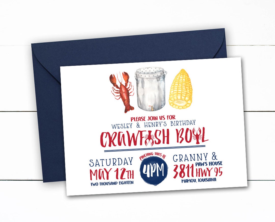 Crawfish Birthday Crawfish Boil Invitation, Crawfish Boil, Crab Boil ...