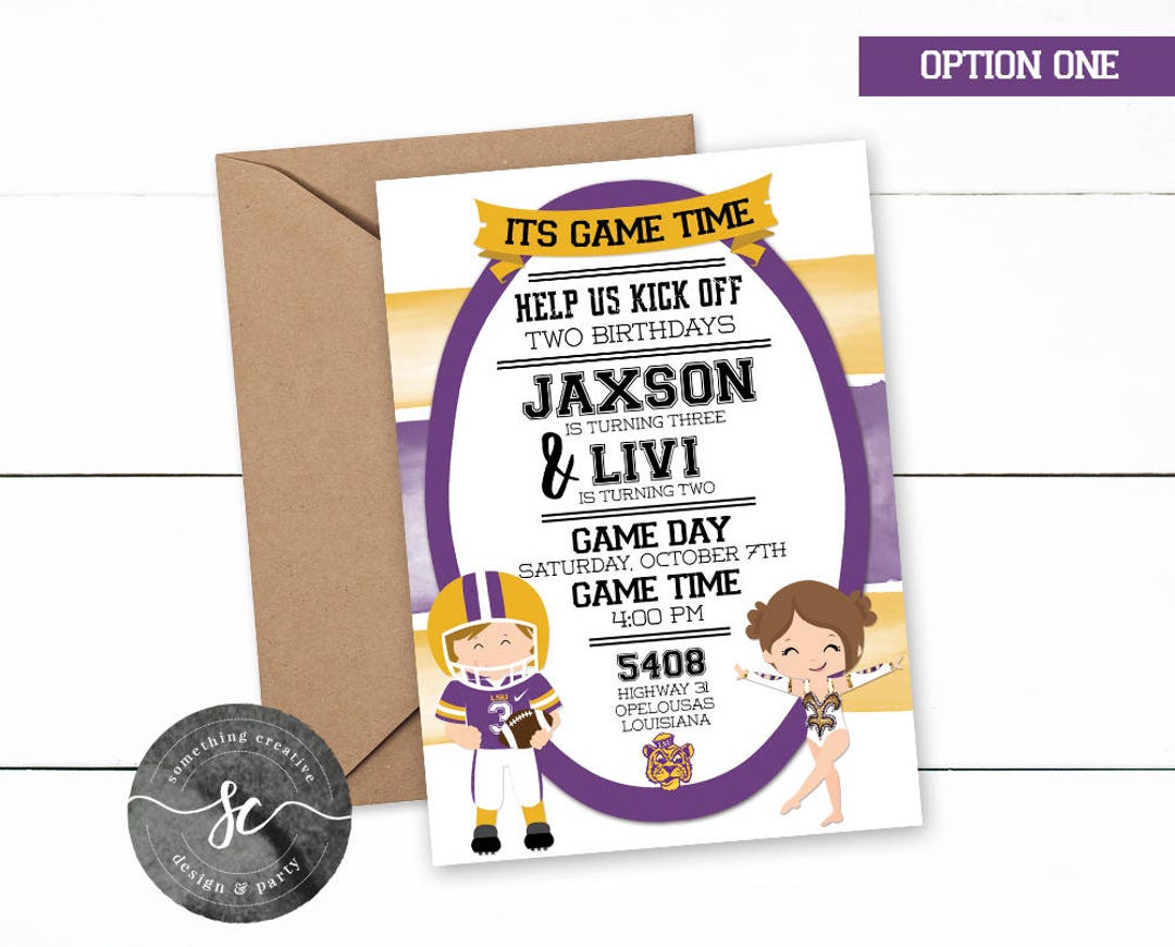 LSU Tigers Brother and Sister Birthday Invitations, LSU Birthday ...