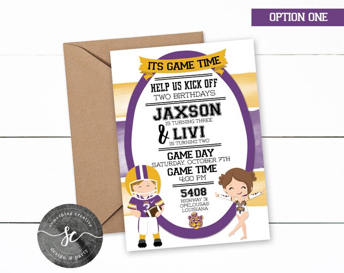 LSU Tigers Brother and Sister Birthday Invitations, LSU Birthday ...