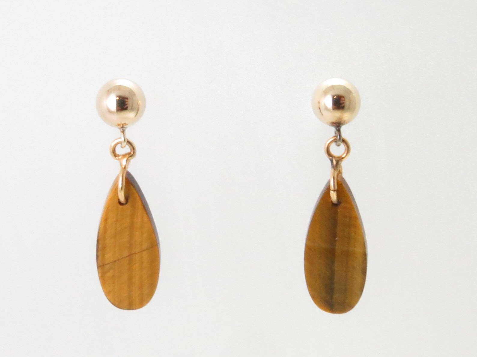 14kt Yellow Gold Tigers Eye Dangle Earrings - Etsy