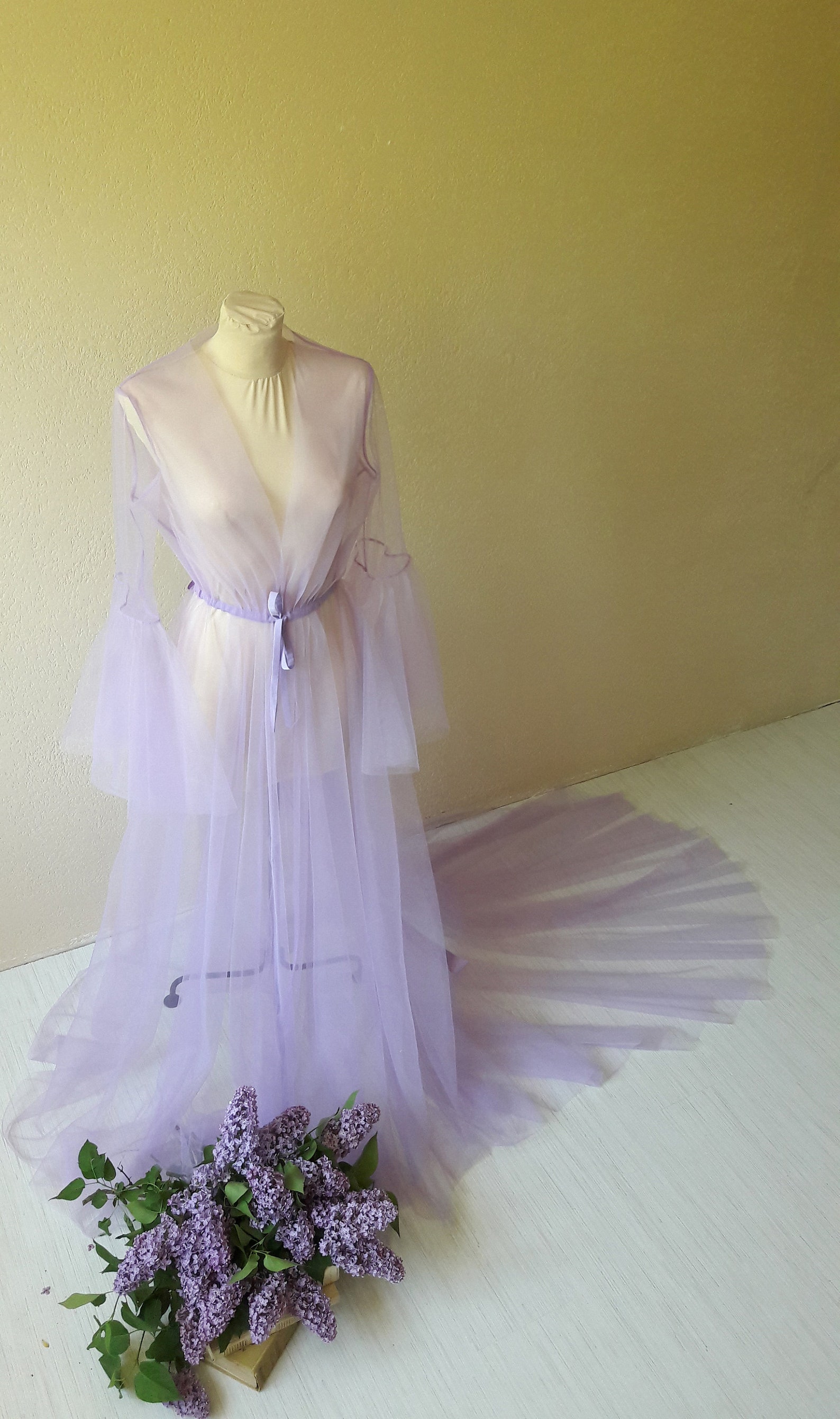 Light Purple Boudoir Dress Tulle Boudoir Gown Long Sleeve - Etsy