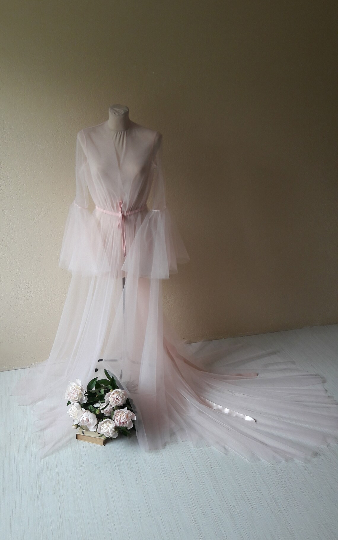 Pink Boudoir Dress Wedding Day Gown Tulle Boudoir Gown Long - Etsy