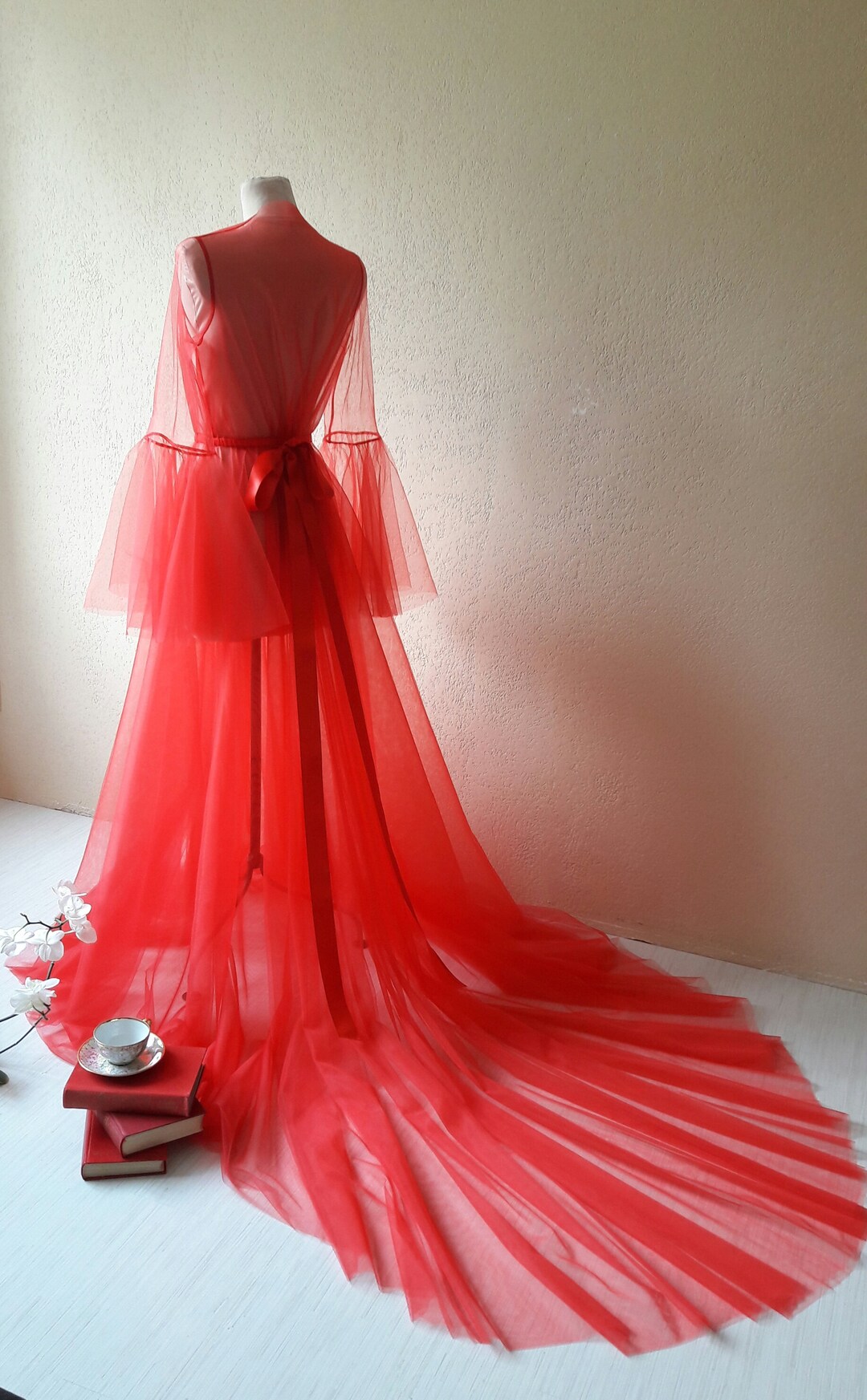 Red Boudoir Dress, Tulle Boudoir Gown, Boudoir Gown, Luxury Boudoir ...