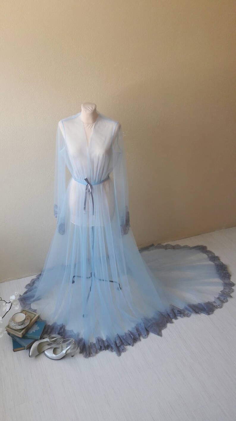 Blue Boudoir Dress Tulle Boudoir Gown Long Sleeve Bridal - Etsy