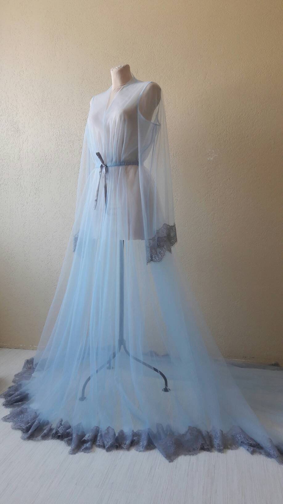 Blue Boudoir Dress Tulle Boudoir Gown Long Sleeve Bridal - Etsy