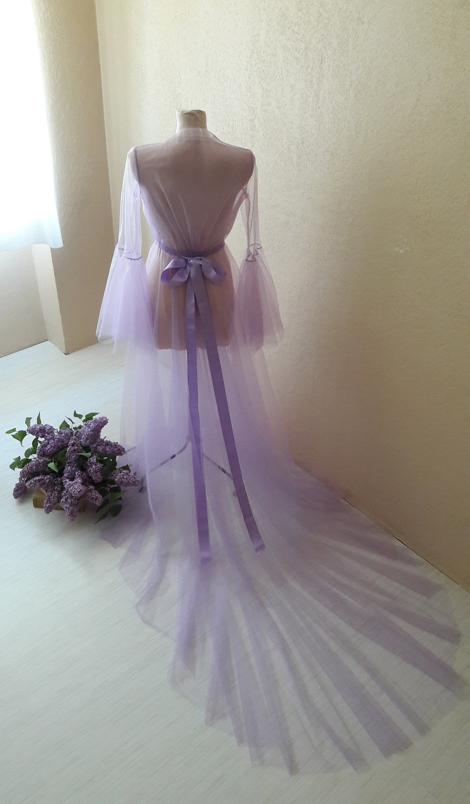 Light Purple Boudoir Dress Tulle Boudoir Gown Long Sleeve - Etsy
