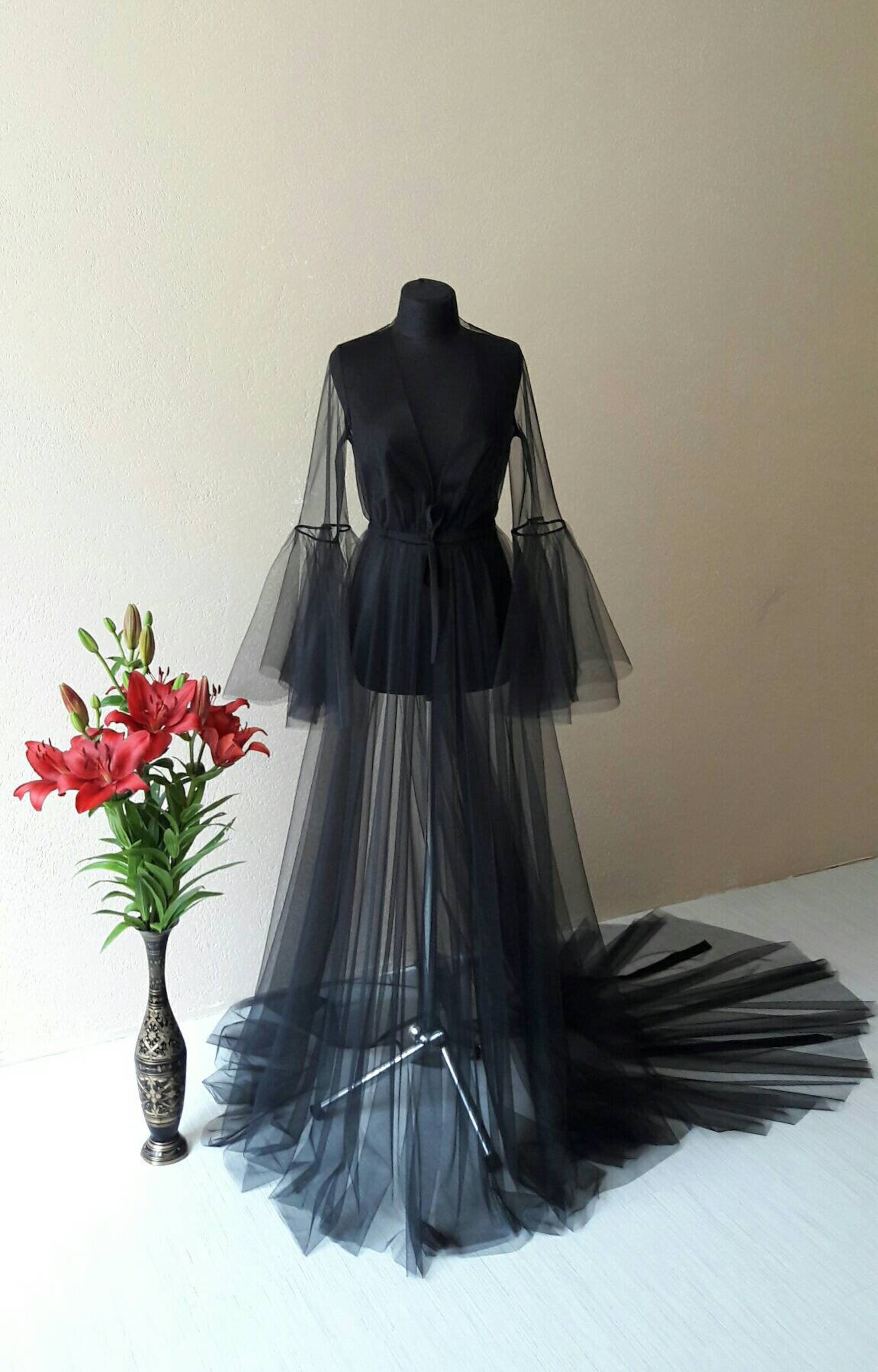 Black Boudoir Dress, Wedding Day Gown, Tulle Boudoir Gown, Boudoir Gown ...