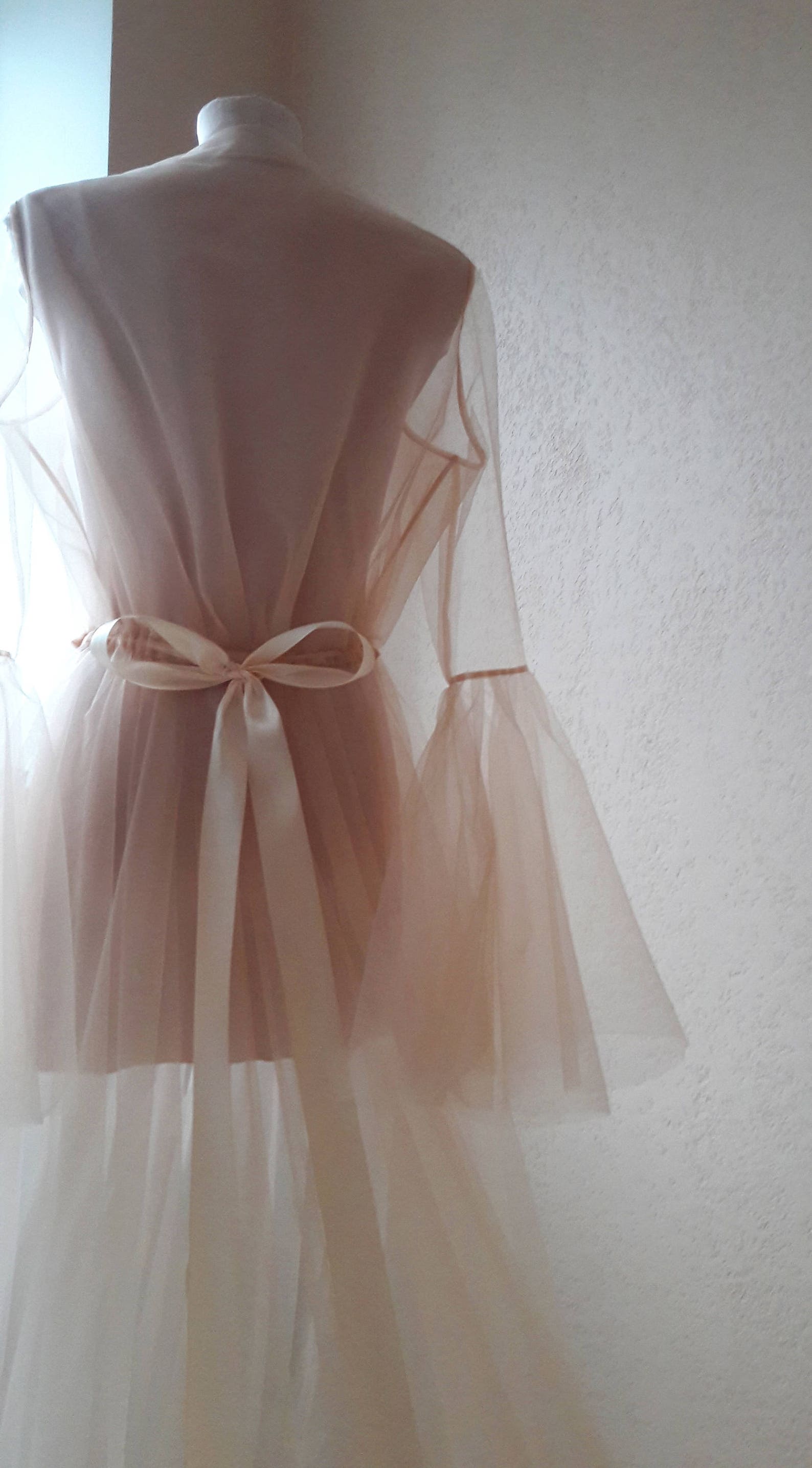 Beige Boudoir Dress, Tulle Boudoir Gown, Long Sleeve Bridal Gown ...