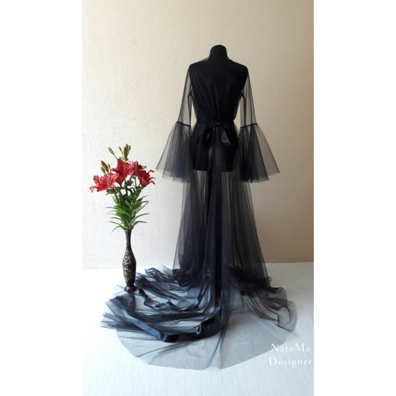Black Boudoir Dress Wedding Day Gown Tulle Boudoir Gown | Etsy