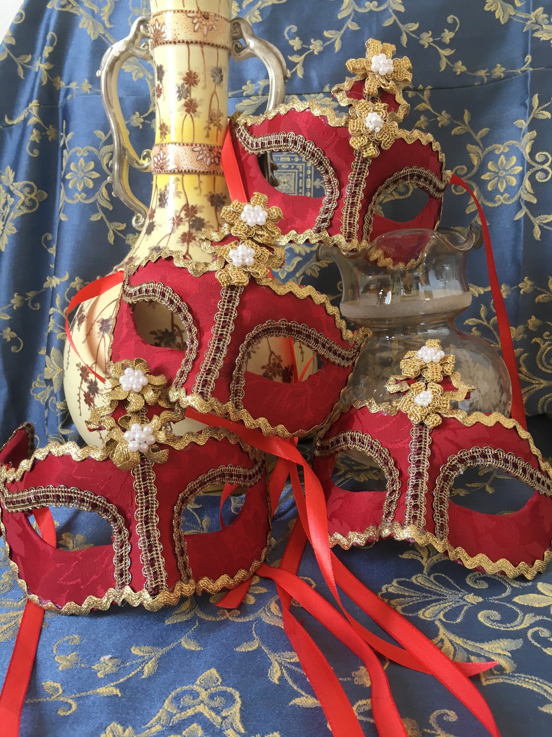 Red Colombina Venetian Eyes Mask Handmade - Etsy