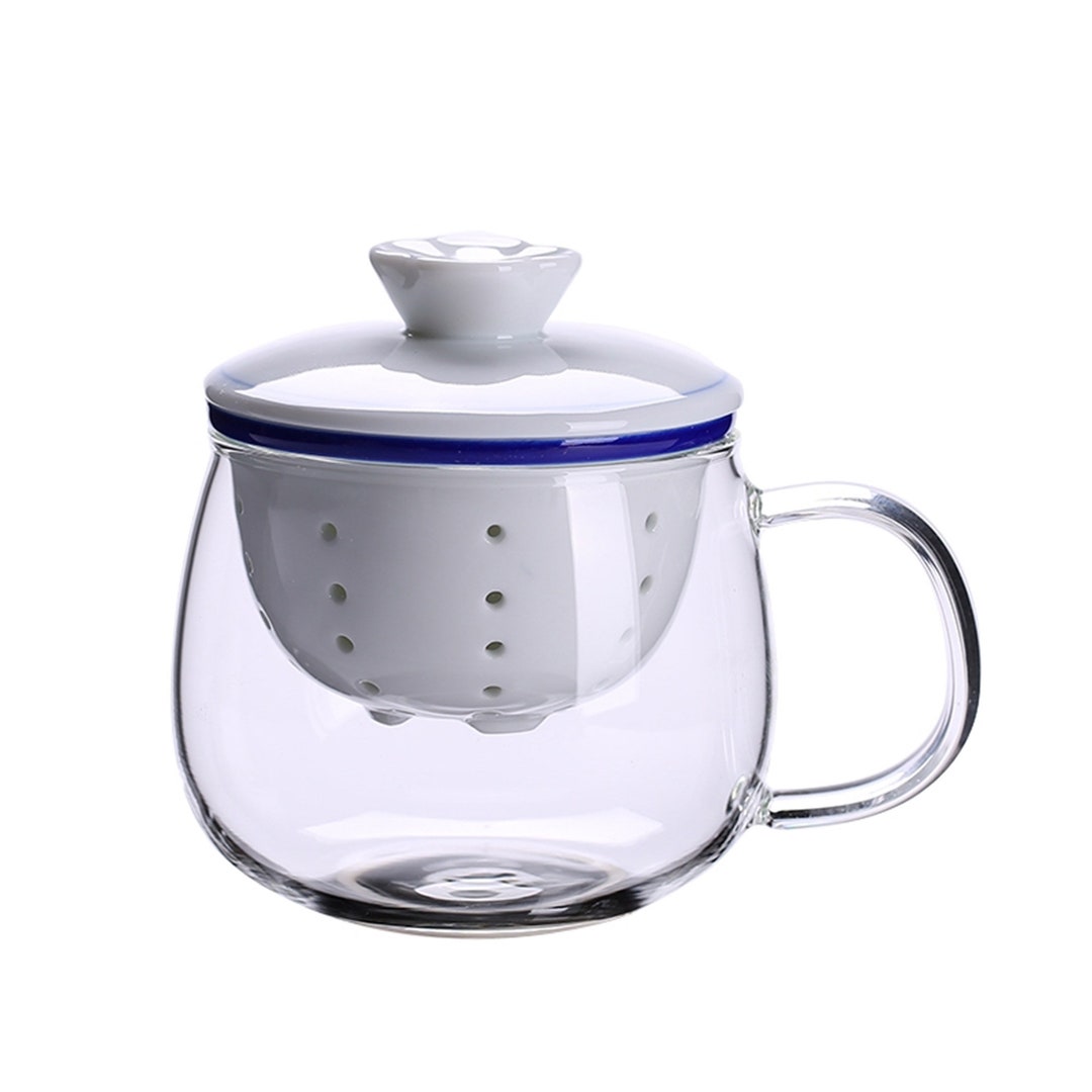 Glass Tea Mug With Porcelain Infuser and Lid Galss Tea Set - Etsy