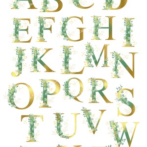 Gold Glitter and Greenery Uppercase Alphabet Letters A-Z, Monogram Clip ...
