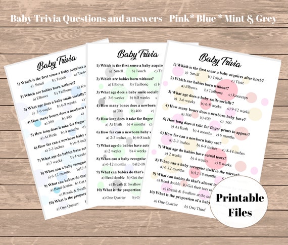 Baby Shower Baby Trivia Questions and Answers Pink / Blue | Etsy