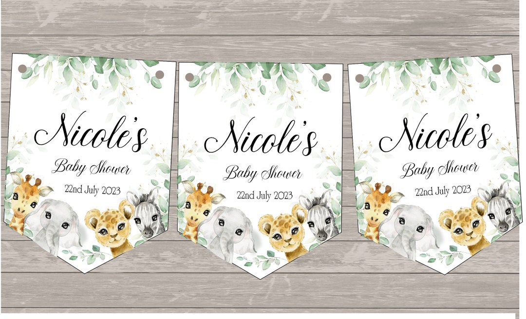 Safari Baby Shower Banner, Baby Shower Bunting, Personalised Baby ...