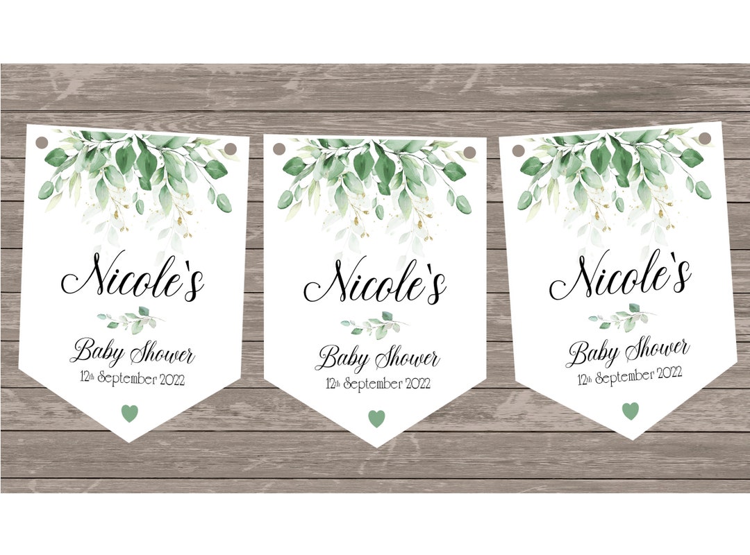 Greenery / Botanical Baby Shower Banner, 8 Personalised Cards Includes ...