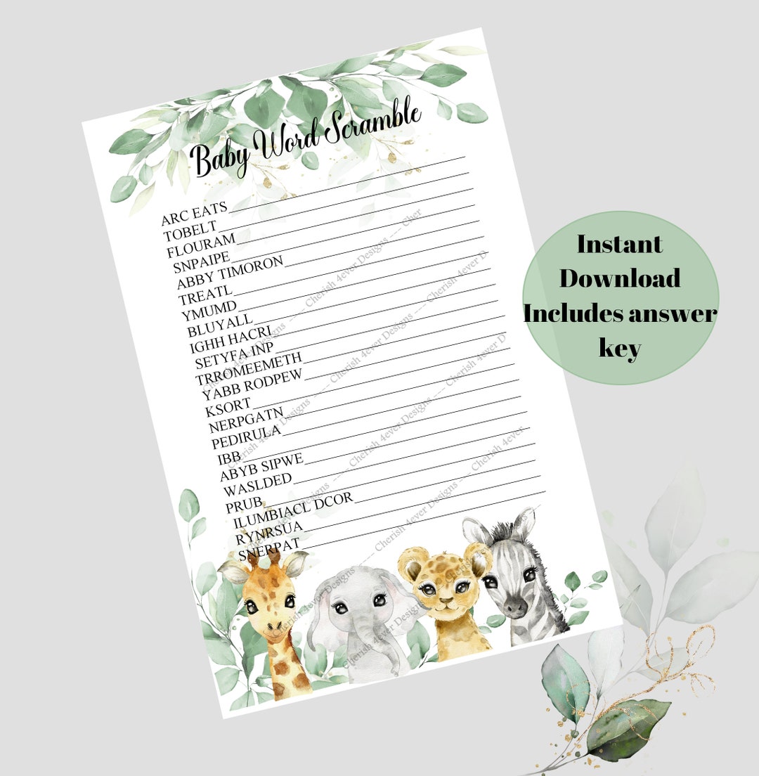 Safari Baby Shower Word Scramble Game (instant Download) Party Games ...