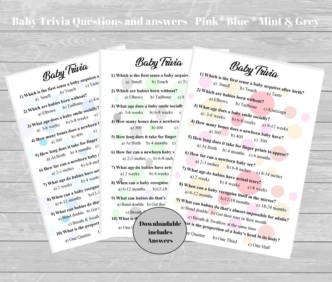 Baby Shower - Baby Trivia Questions and Answers - Pink / Blue / Mint ...