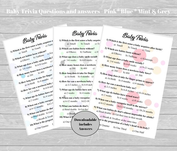 Baby Shower Baby Trivia Questions and Answers Pink / Blue - Etsy