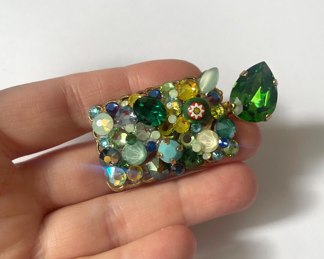 Olivine Crystal Brooch, Green Stone Pin, Gold & Green Statement Brooch ...
