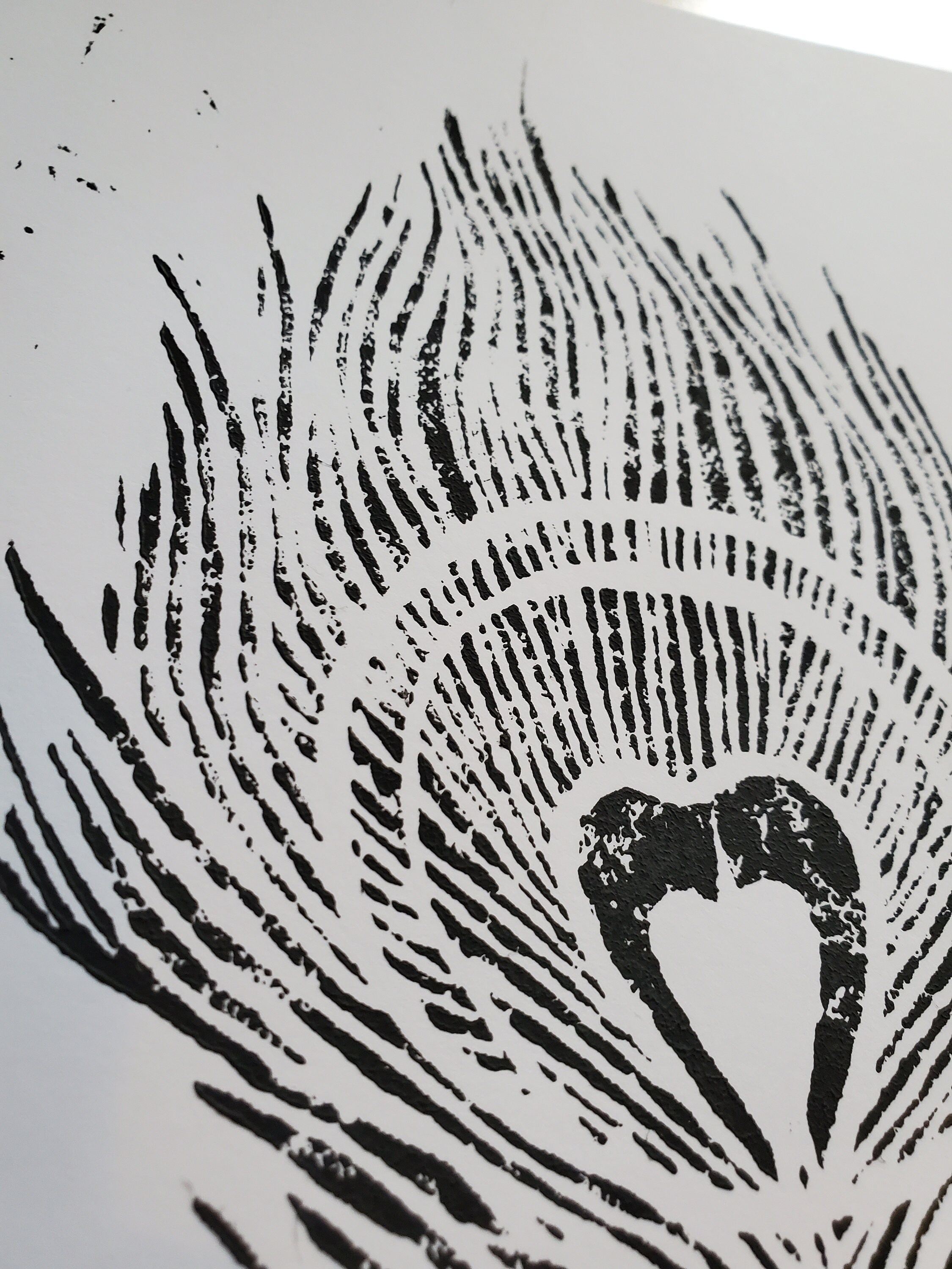 Peacock Feather Heart Block Print, Hand Carved and Hand Printed, 8x10in ...