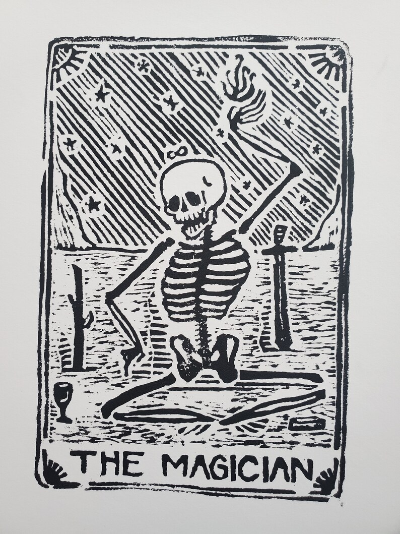 The Magician Tarot Card Block Print, Hand Carved and Hand Printed ...