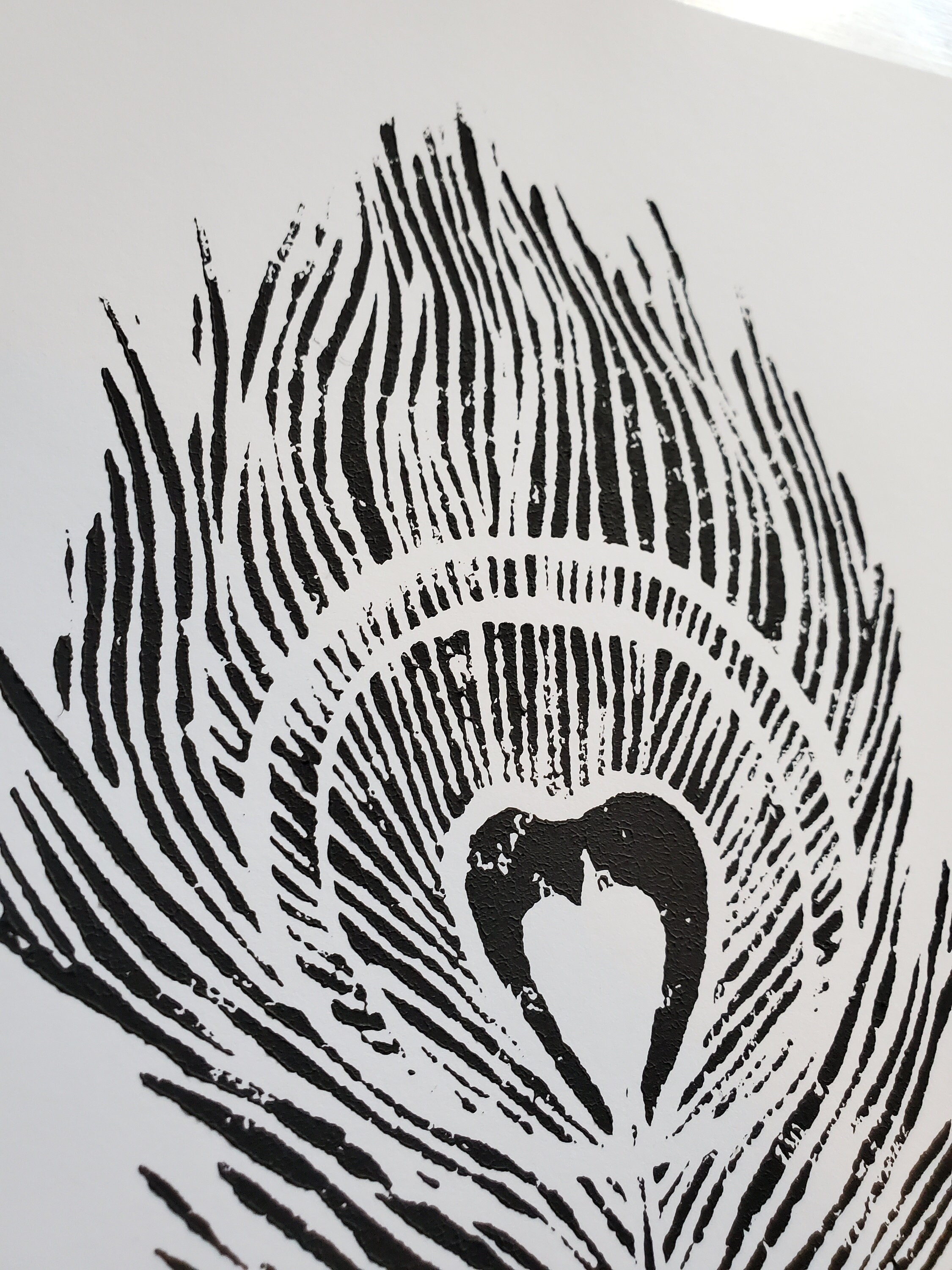 Peacock Feather Heart Block Print, Hand Carved and Hand Printed, 8x10in ...