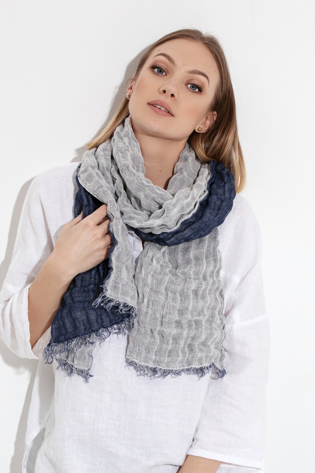 Linen Light and Fluffy Scarf | Linen Shawl | Crumpled Linen Scarf ...