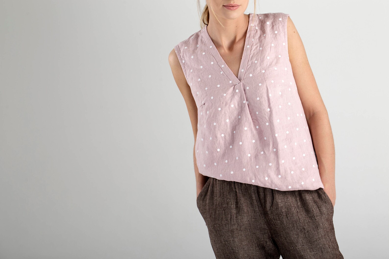 Pink Sleeveless Linen Top With White Dots / Pink Linen Top / - Etsy