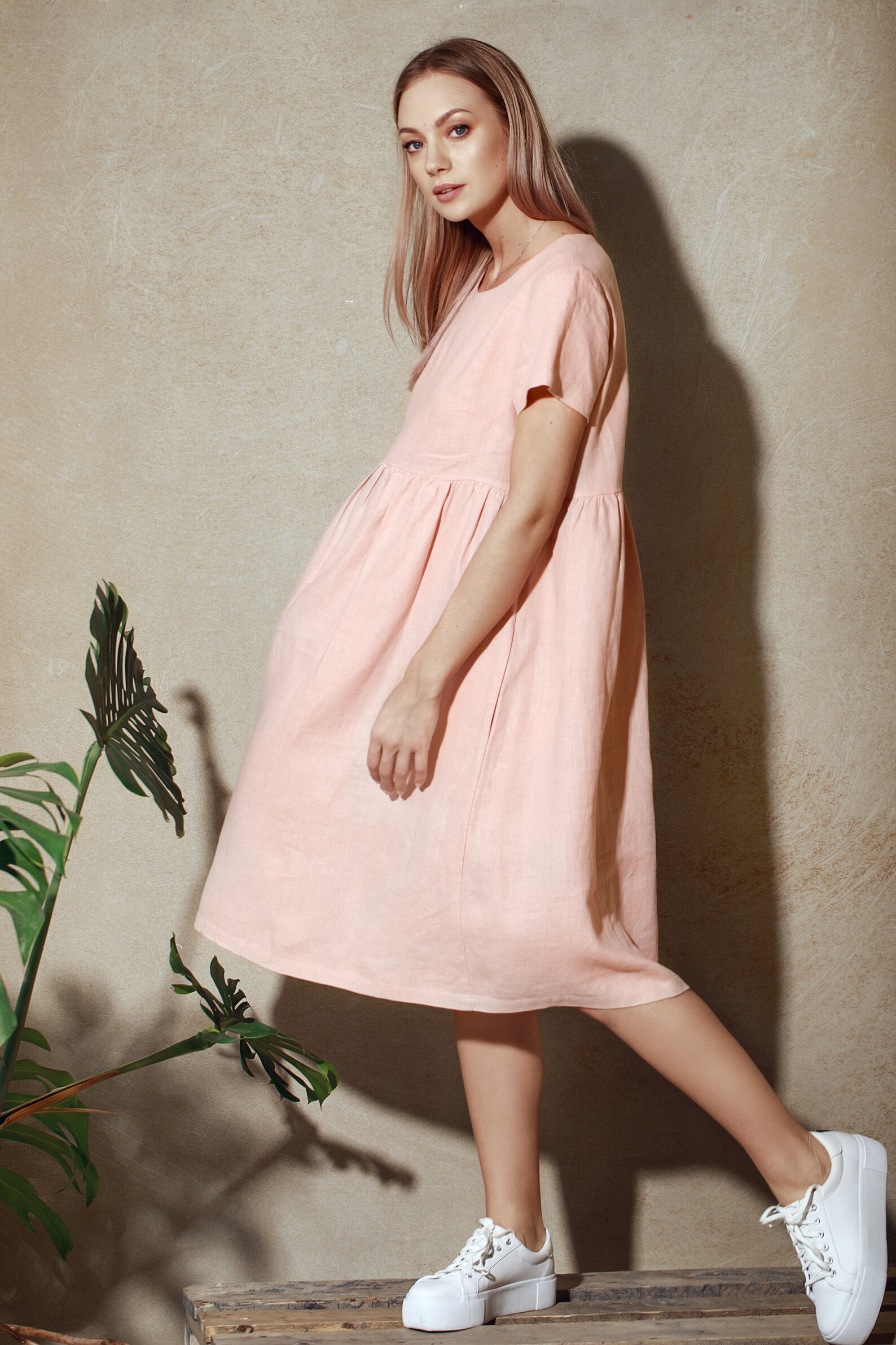 Pink Linen Dress Dress in Linen Flax Dress Summer Dress - Etsy