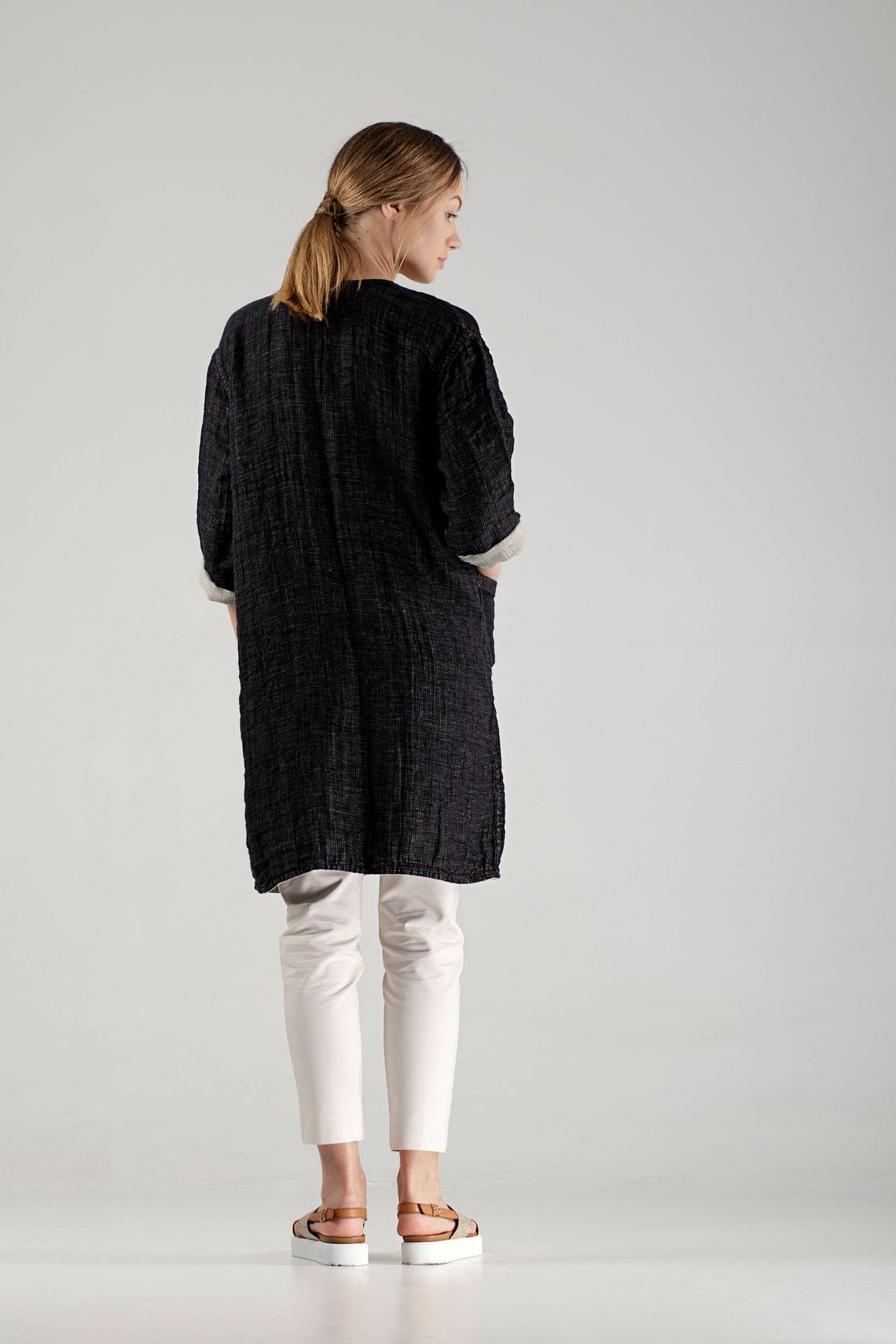 Long Linen Jacket / Black Linen Cardigan / Loose Linen Jacket | Etsy